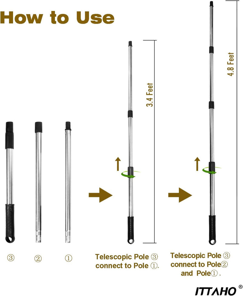 Stainless Steel Extension Pole with Pole Attachment Blue 4.8 Feet – ITTAHO
