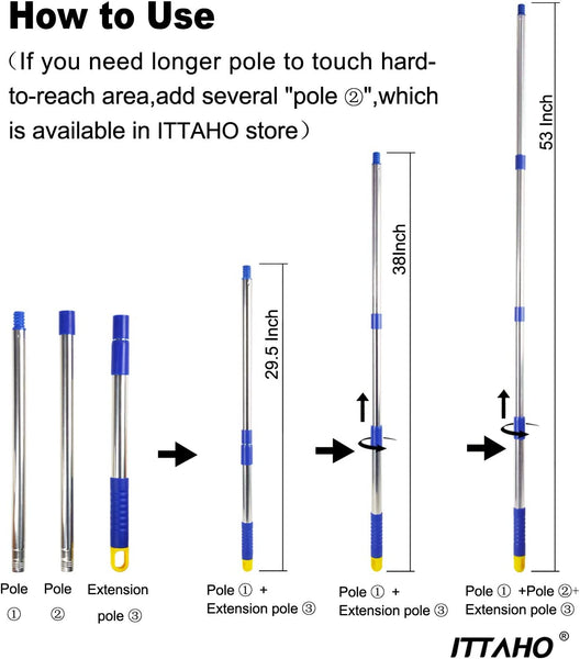 Stainless Steel Extension Pole with Pole Attachment Blue 4.8 Feet – ITTAHO