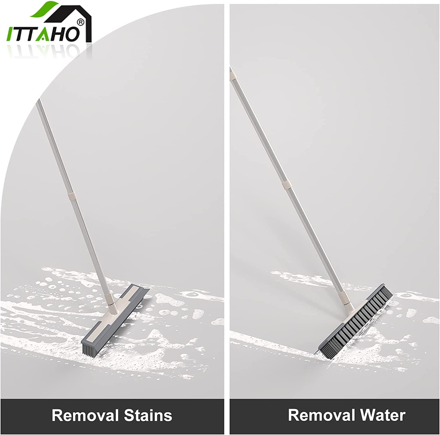 ITTAHO Rubber Broom Carpet Rake with Silicone Squeegee for Removing Du