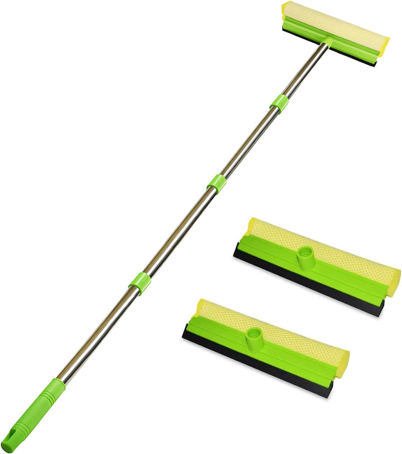 Multi-Use Window Squeegee with Long Extension Pole, Sponge Squeegee ...